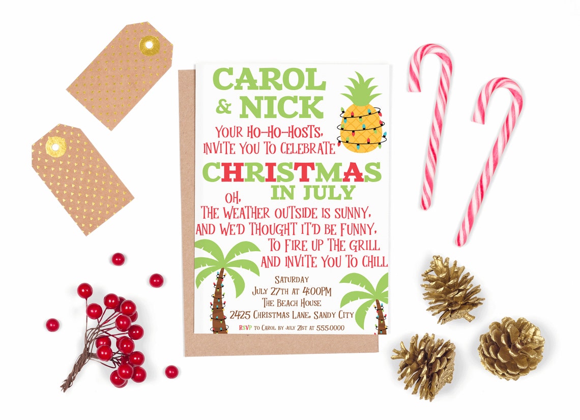 Editable Christmas in July Invitation | Tropical Christmas | Summer ...