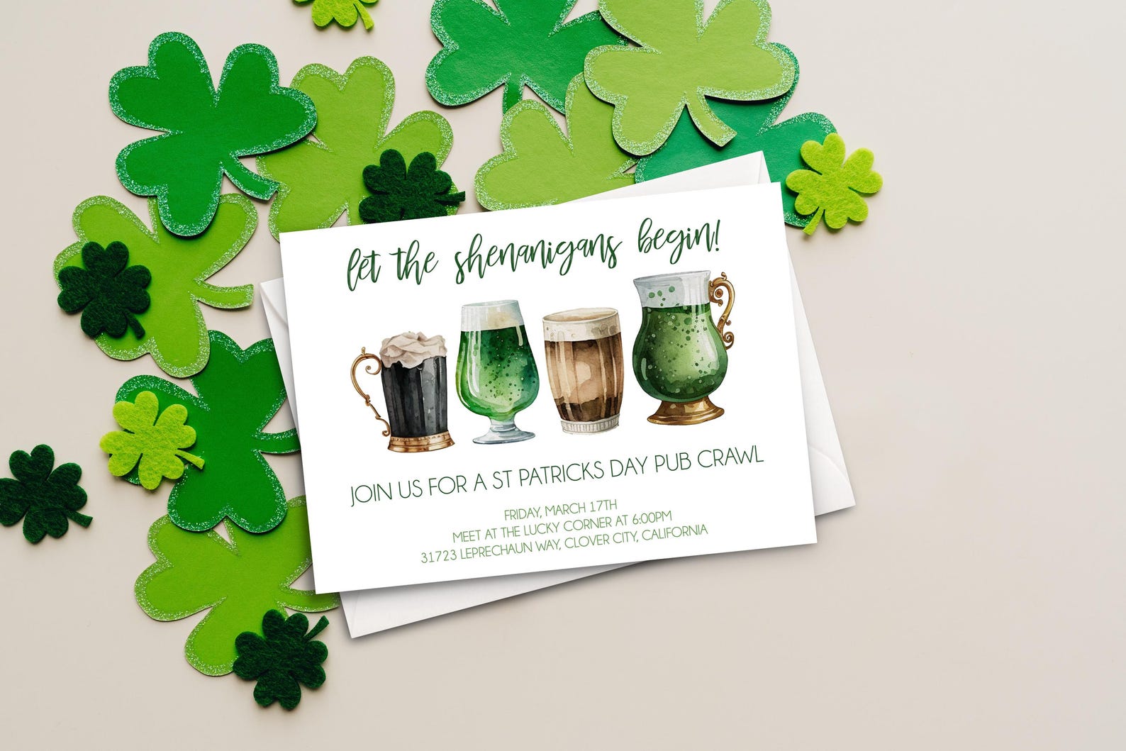 Let the Shenanigans Begin St Pattys Day Pub Crawl Bar Crawl Invitation ...