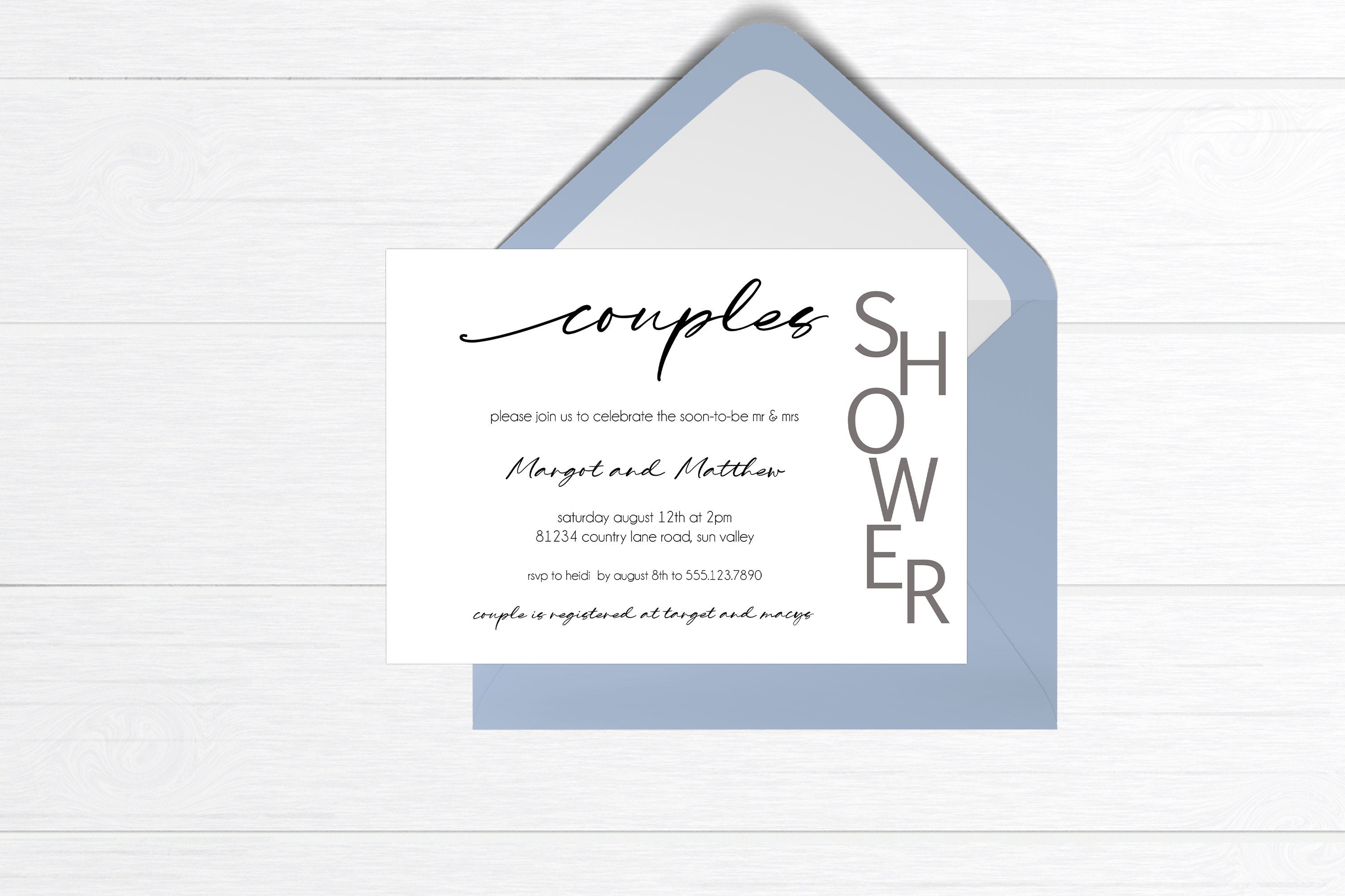Editable Minimalist Couples Shower Printable Invitation Template Black ...