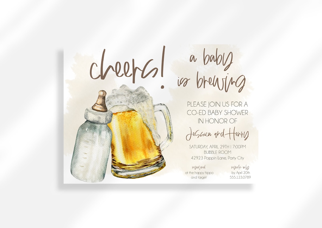 Editable Cheers A Baby is Brewing Invitation | Beer and Babies Diaper ...
