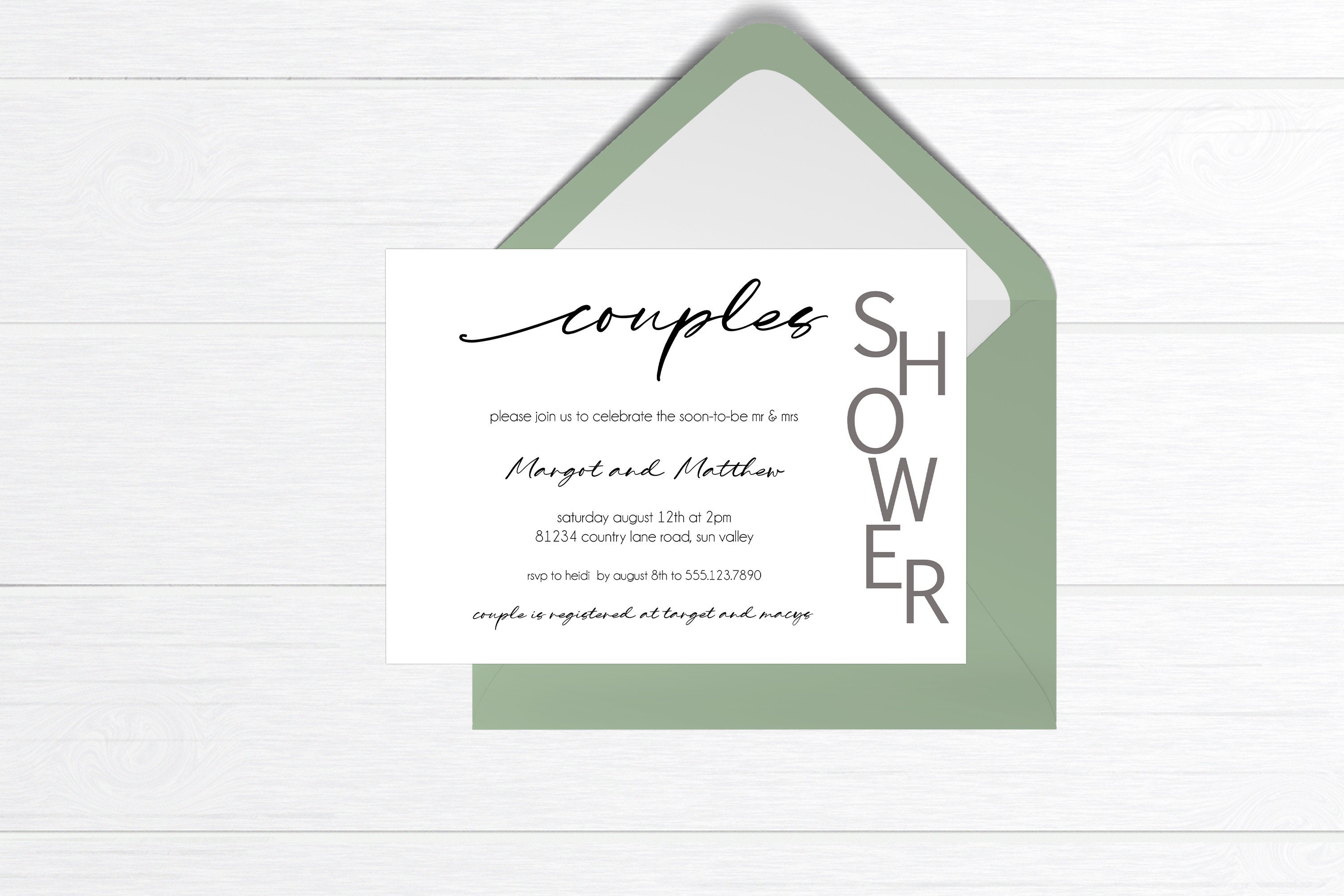 Editable Minimalist Couples Shower Printable Invitation Template Black ...