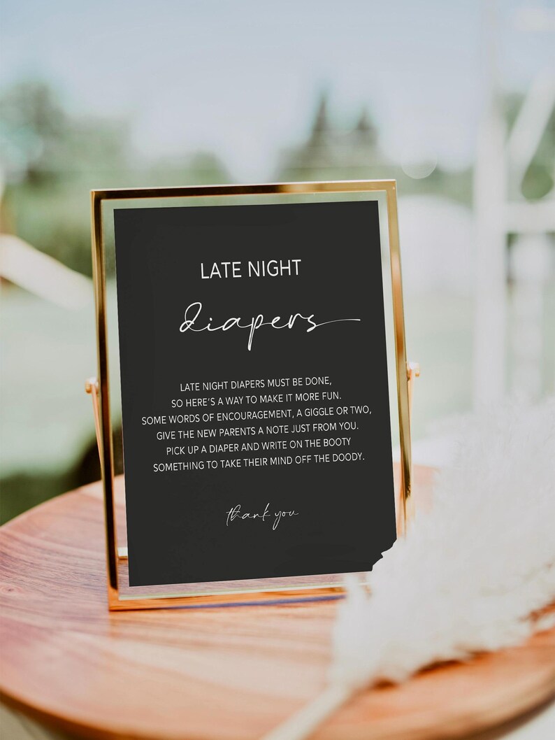 Dark Late Night Diapers Sign Baby Shower Late Night Diapers for Girl ...