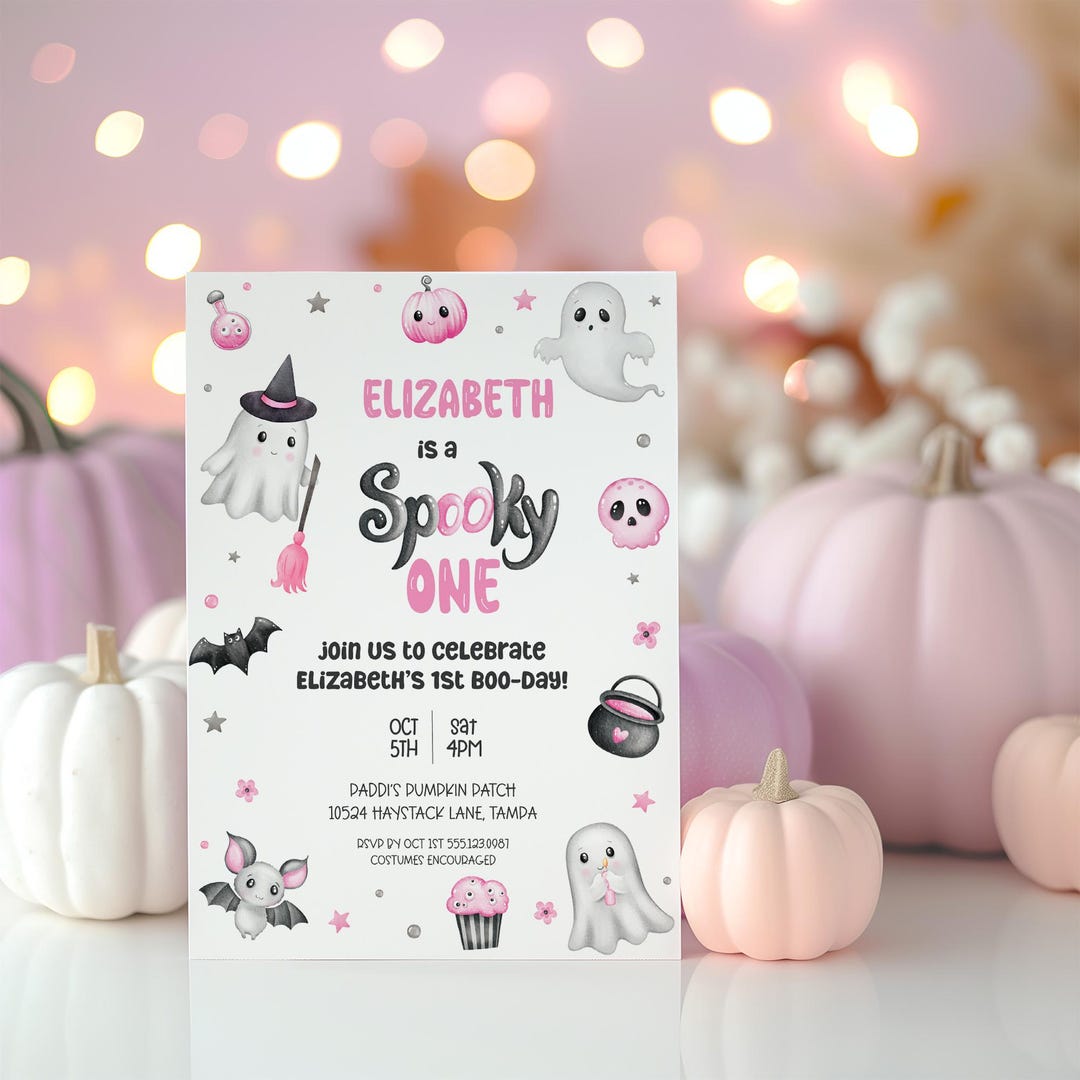 Editable Spooky One Birthday Party Girl | Halloween Ghost 1st Birthday ...