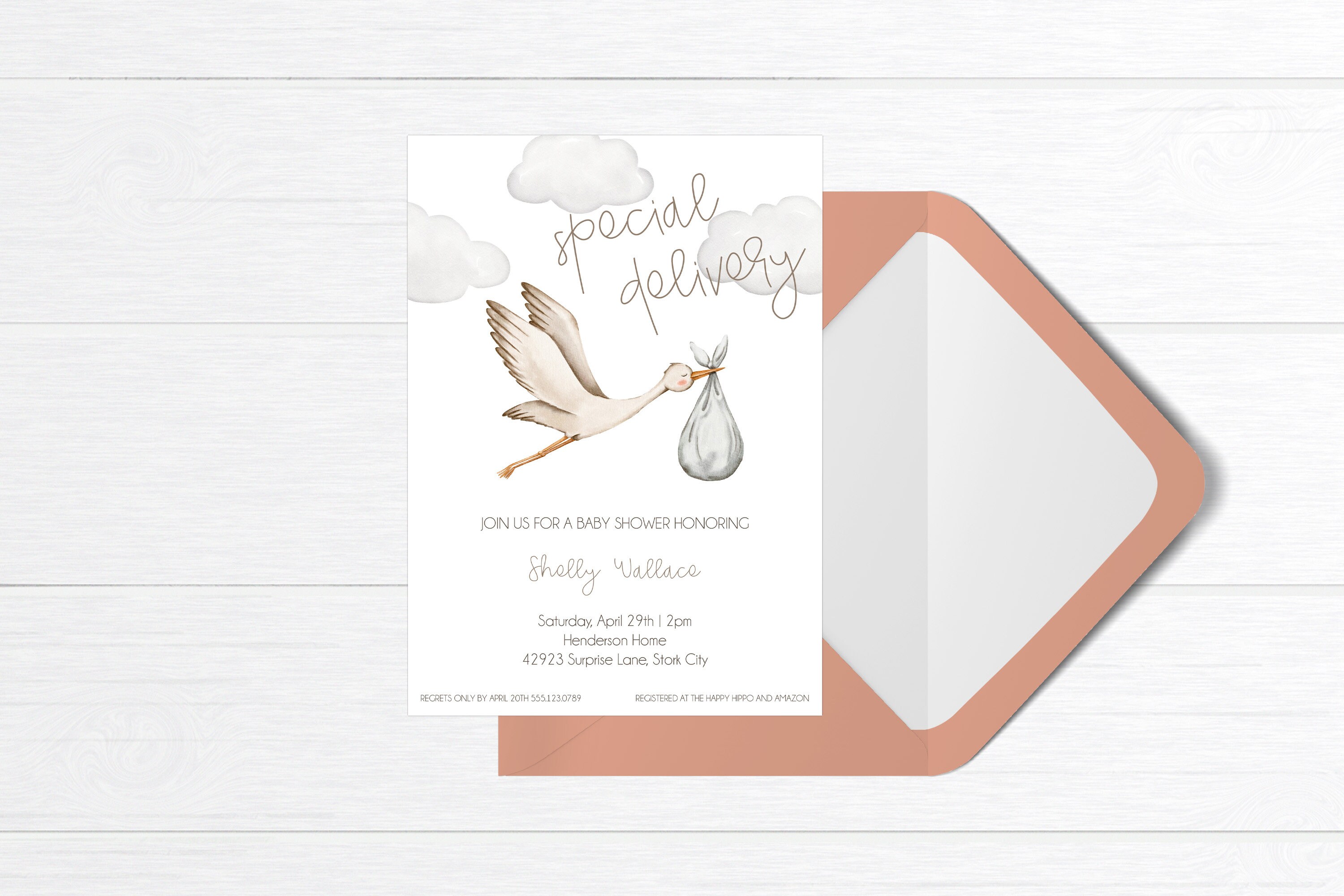 Editable Stork Baby Shower Invitation | Gender Neutral Baby Shower ...