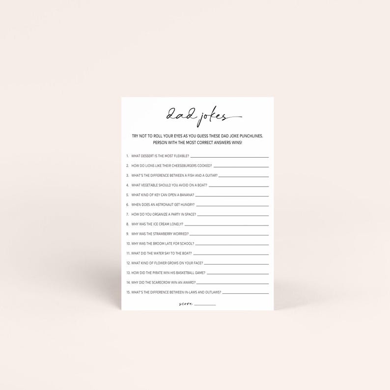 Dad Jokes Baby Shower Game Instant Download Dad Jokes Shower Game ...