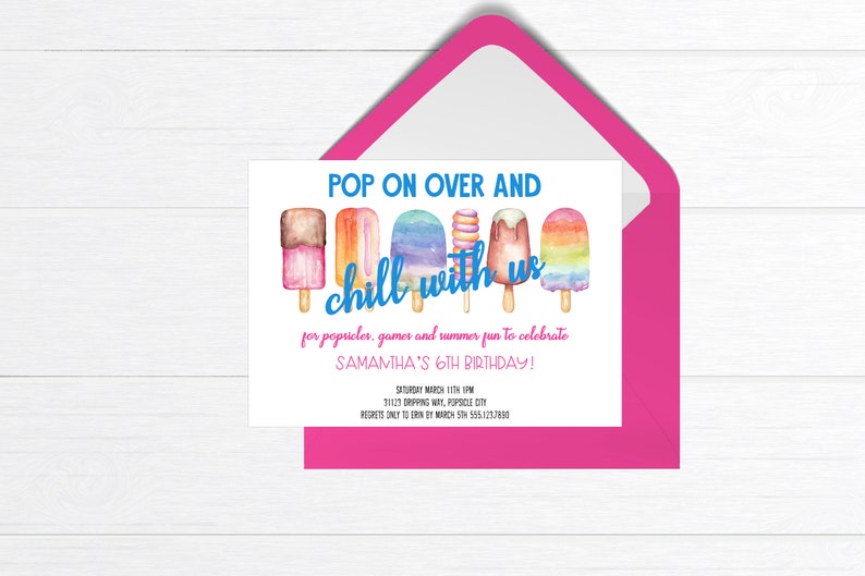 Pop on Over Birthday Invite Girl Digital Download, Summer Birthday ...