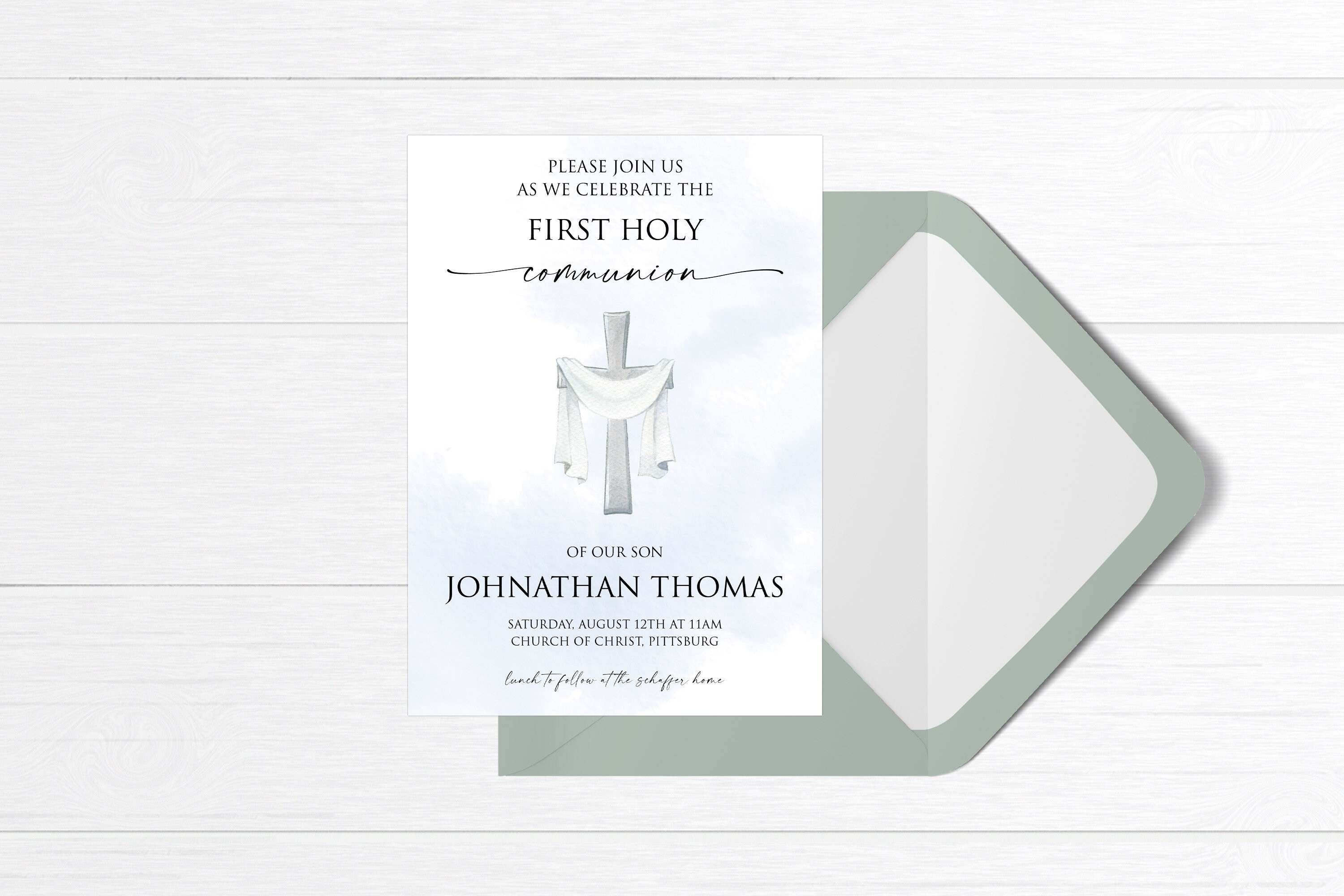 Editable First Holy Communion Invitation Boy Blue Religious - Etsy