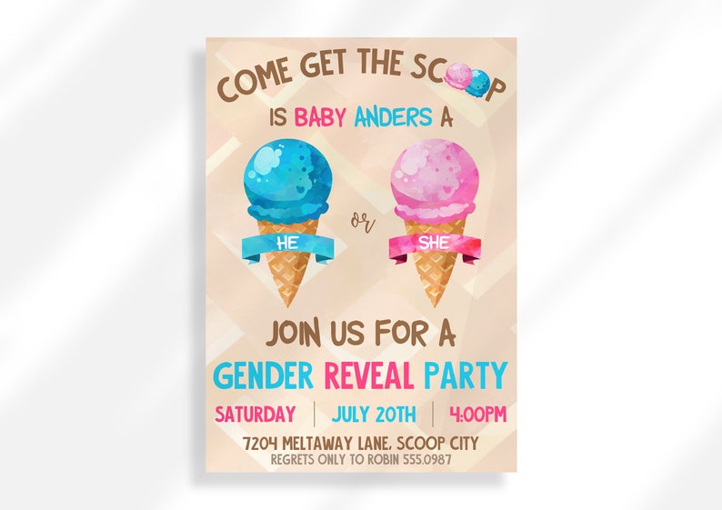 Editable Whats the Scoop Gender Reveal Invitation Digital Download ...