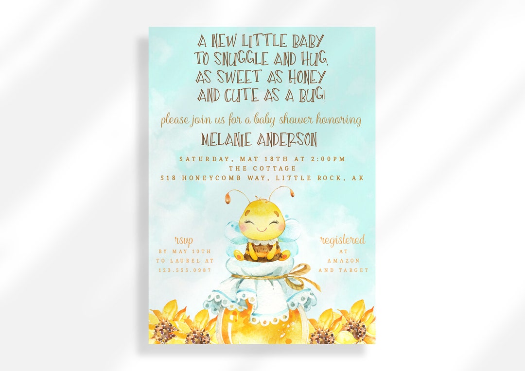 Editable Bee Baby Shower Invitation for Girl | Sweet as Can Bee Baby ...