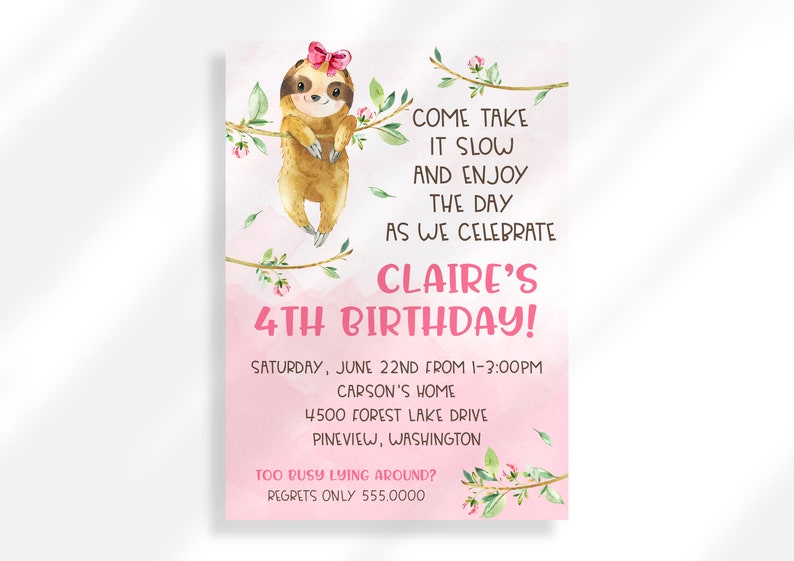 Editable Sloth Birthday Invitation for Instant Digital Download ...