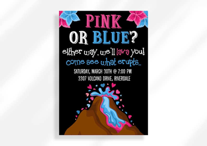 Pink or Blue We Lava You Erupting Volcano Gender Reveal Invitation ...