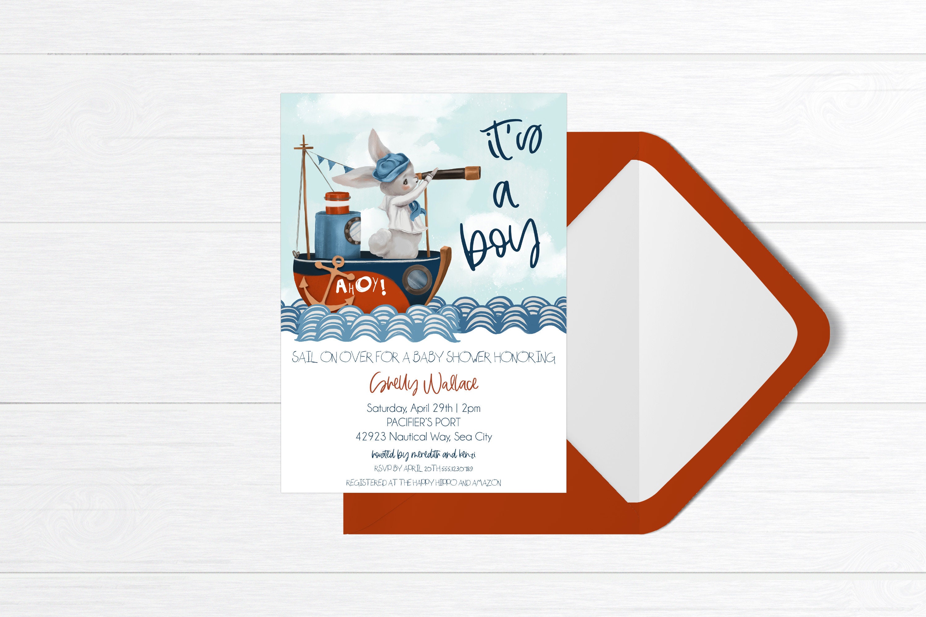 Sail on Over Nautical Baby Sprinkle Invite Boy Editable, Here Comes the ...