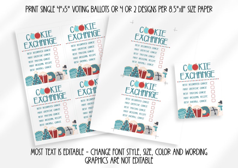 Editable Red and Blue Cookie Exchange Voting Ballots | Holiday Cookie ...