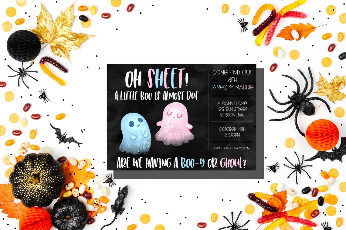 Editable Boo-y or Ghoul Gender Reveal Invitation | Oh Sheet Halloween ...