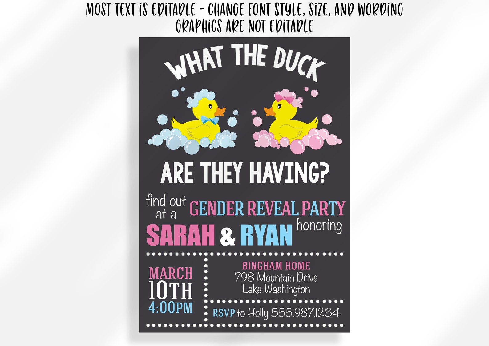 Editable What The Duck Gender Reveal Invitation Instant Etsy