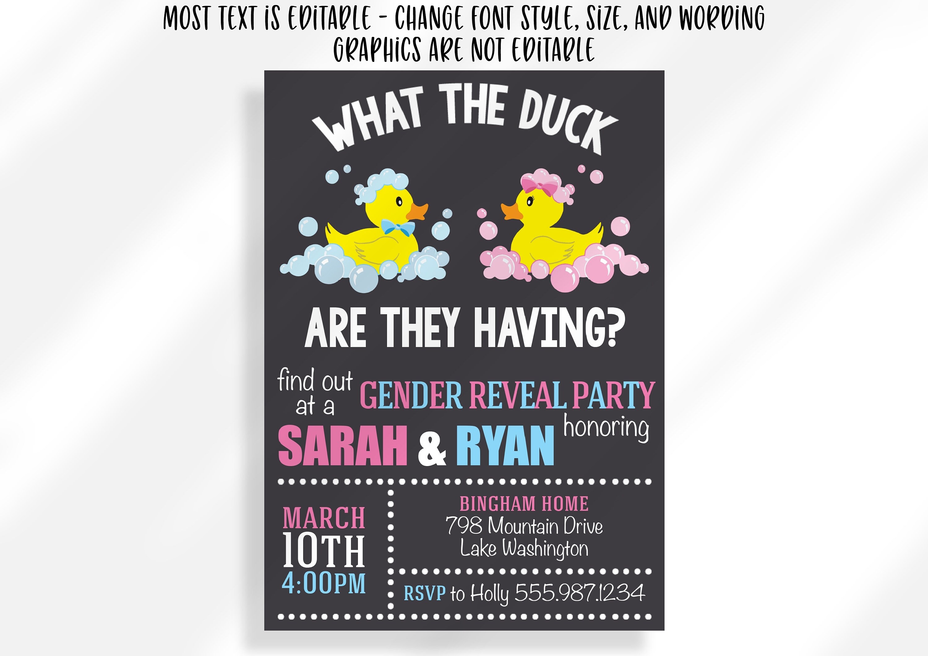 Editable What the Duck Gender Reveal Invitation Instant Download and ...