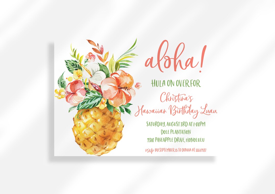 Luau Birthday Party Invite Girl Editable, Island Life Hawaiian Birthday ...