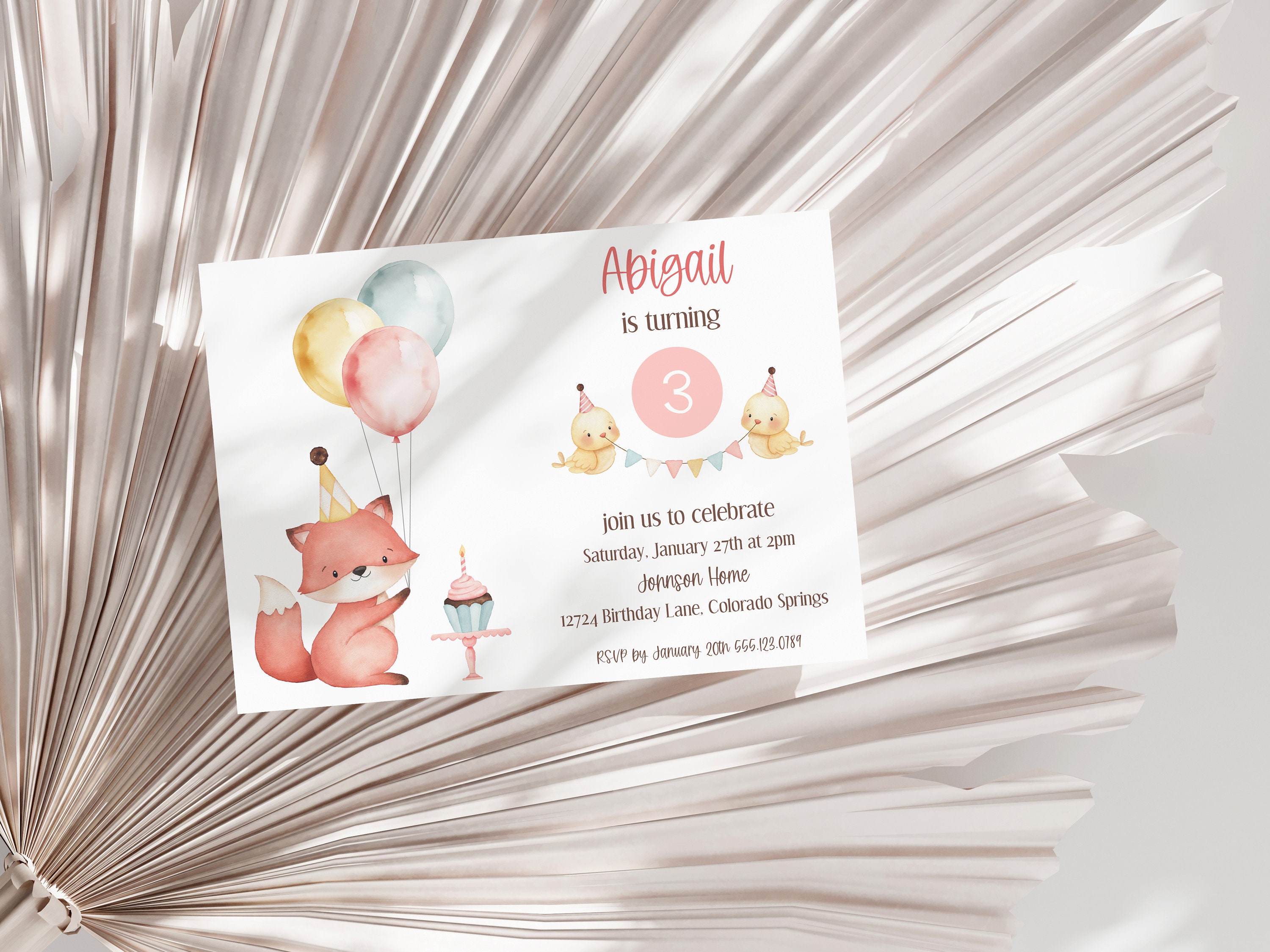 Editable Fox Birthday Invitation for Girls | Party Animal Invitation ...