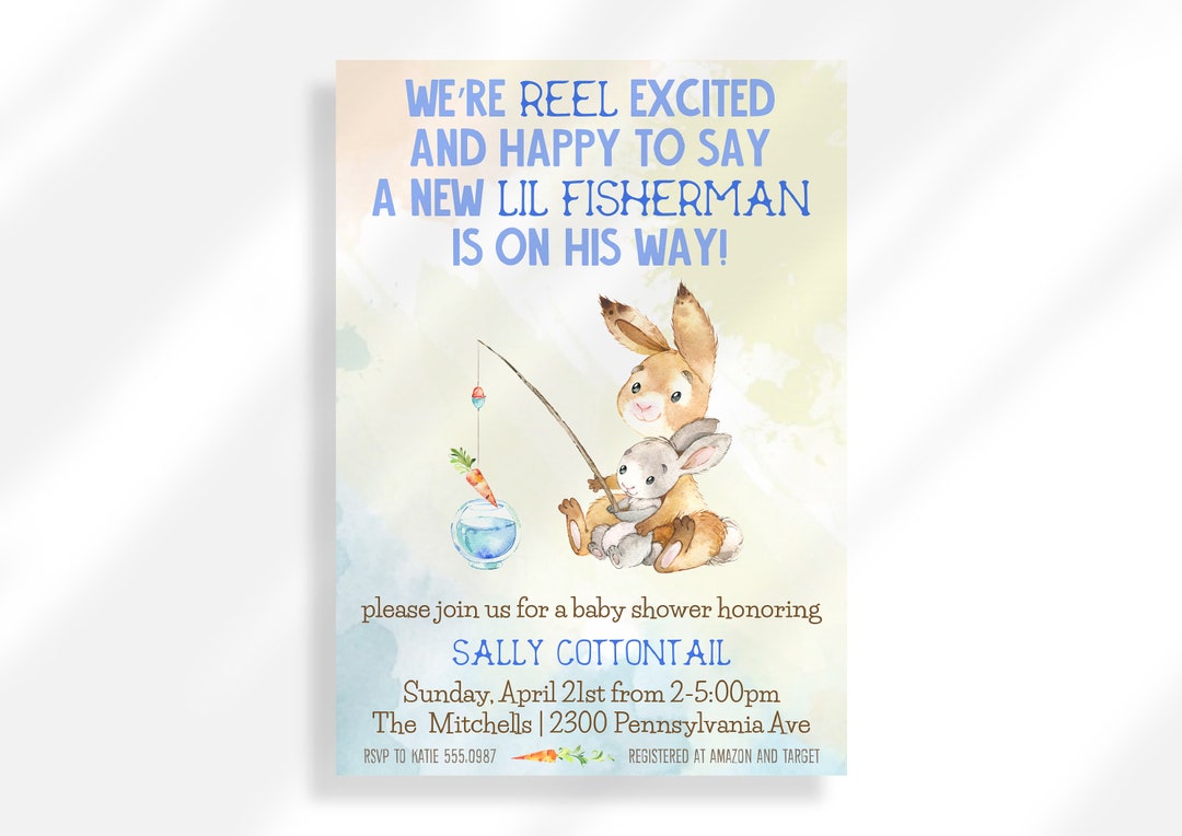 Editable Bunny Fishing Baby Shower Invitation | Boy Baby Shower ...