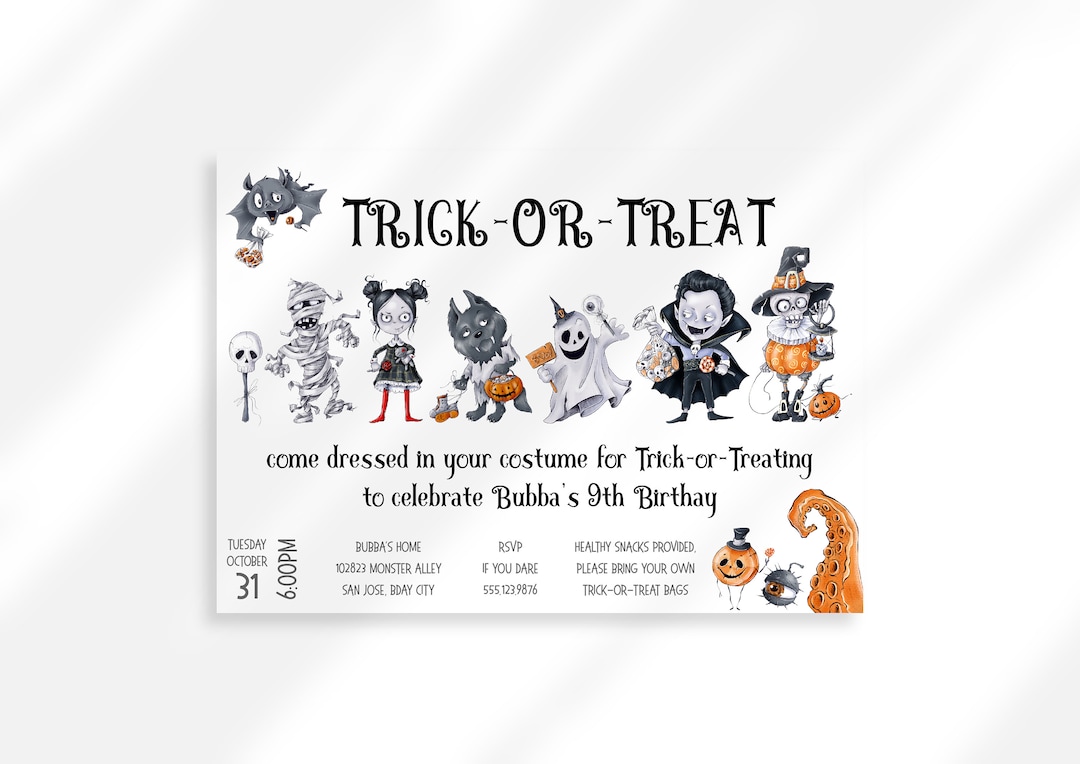 Editable Trick or Treat Birthday Invitation | Kid Birthday | Kid ...