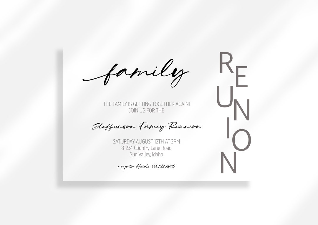 Editable Minimalist Family Reunion Invitation | Black and White Modern ...