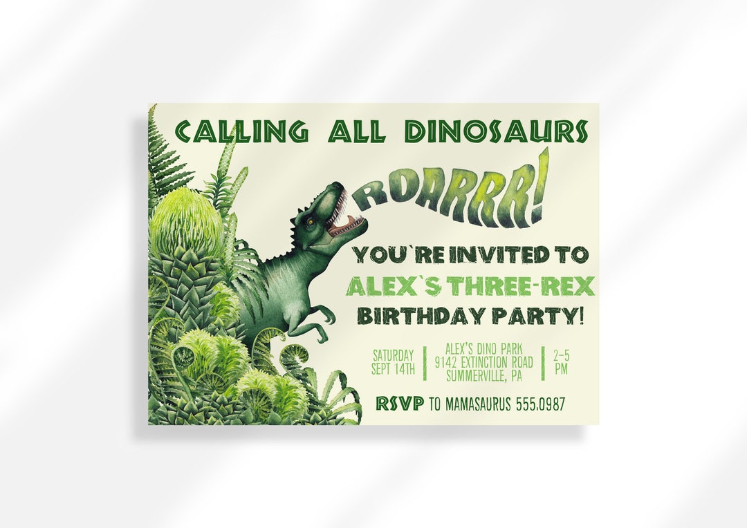 Invitación de cumpleaños de dinosaurio editable / Cumpleaños de tres ...