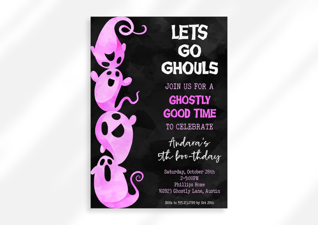 Editable Pink Ghost Birthday Party Invitation Instant Download ...