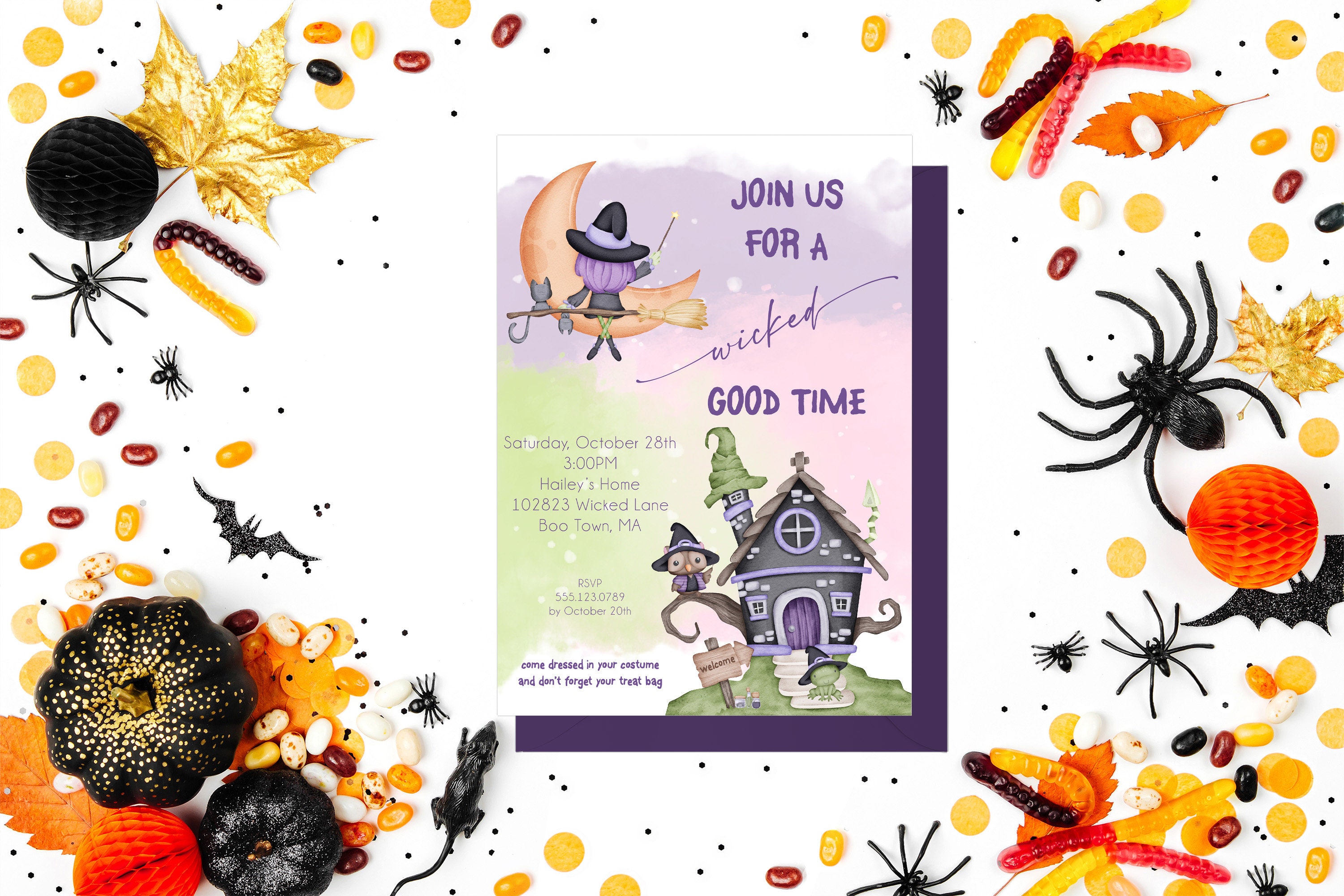 Editable Wicked Good Time Invitation | Purple Witch Halloween ...