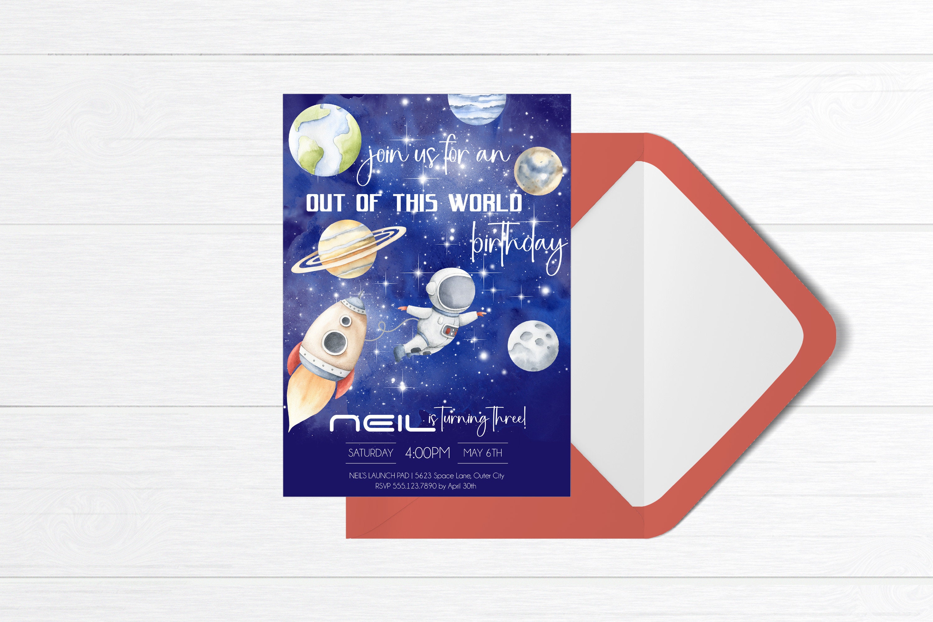 Editable Outer Space Birthday Invitation for Boys Astronaut Invitation ...