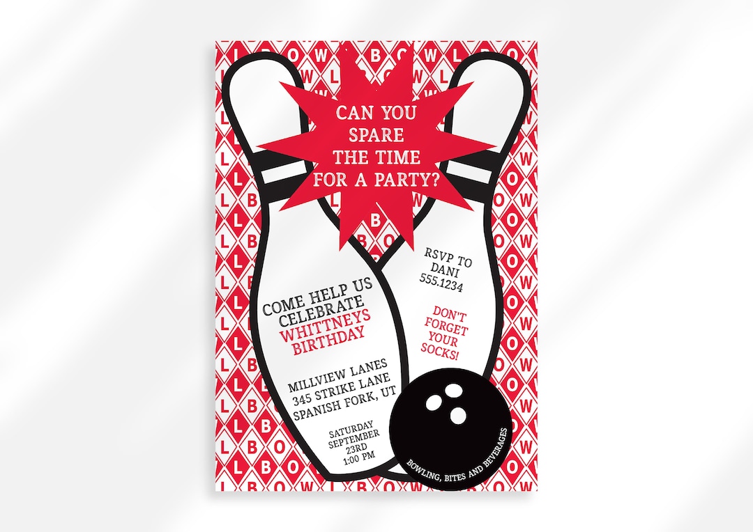 Editable Retro Bowling Invitation | Bowling Birthday Invitation Girl ...