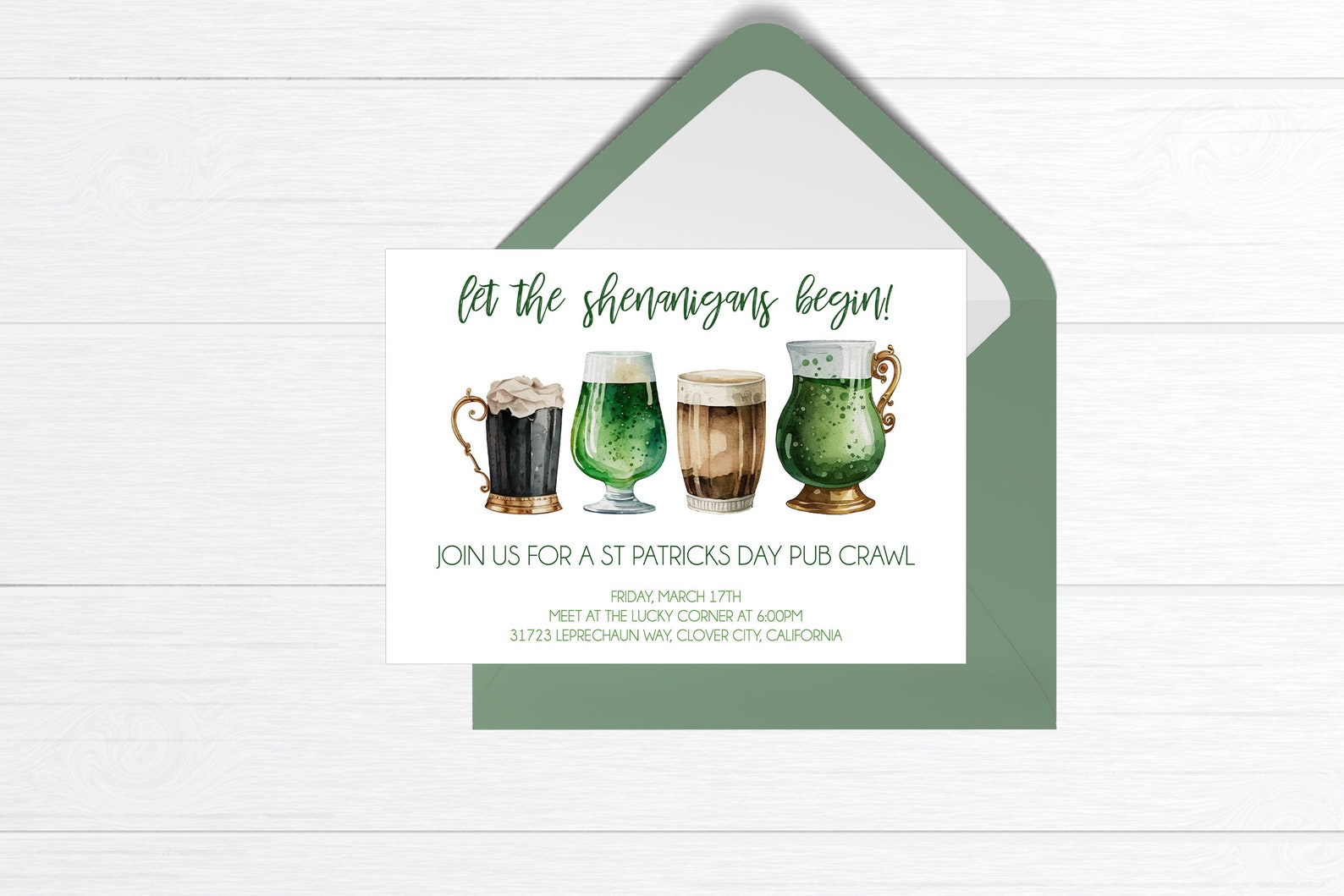 Let the Shenanigans Begin St Pattys Day Pub Crawl Bar Crawl Invitation ...