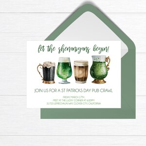 St Patricks Day Pub Crawl Invitation, St Patricks Day Party Invite Editable, Green Beer Let the ...