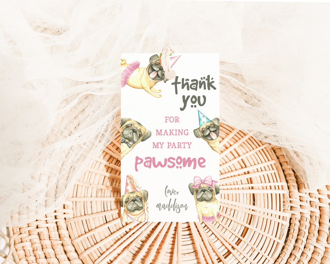 Editable Pawsome Party Favor Tags | Puppy Dog Birthday Thank You Tag ...