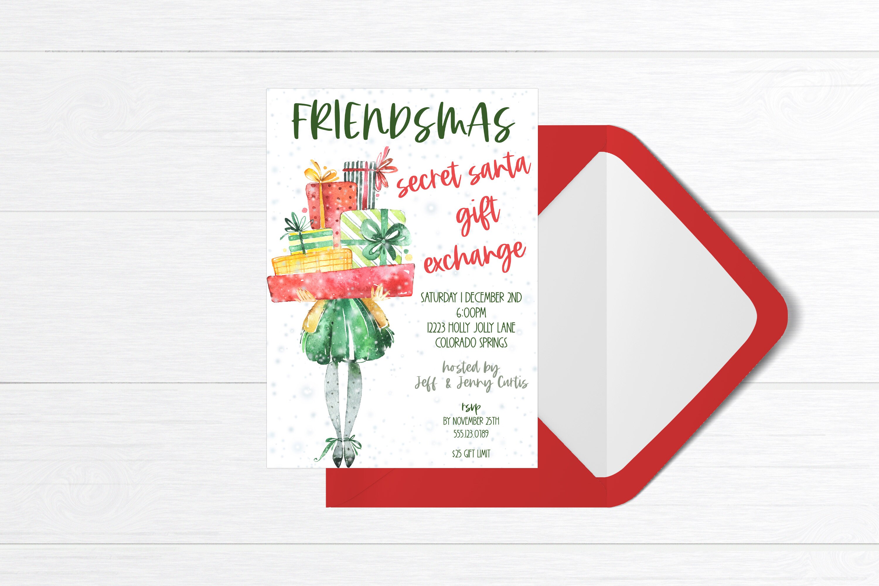 Editable Friends Secret Santa Printable Invitation | Friendsmas Gift ...
