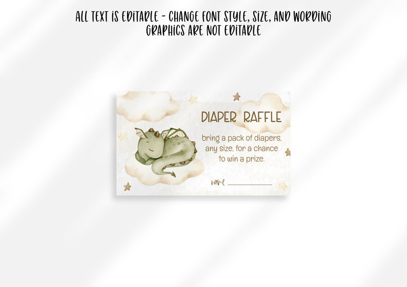 Editable Dragon Baby Shower Diaper Raffle Tickets Printable | Card for ...