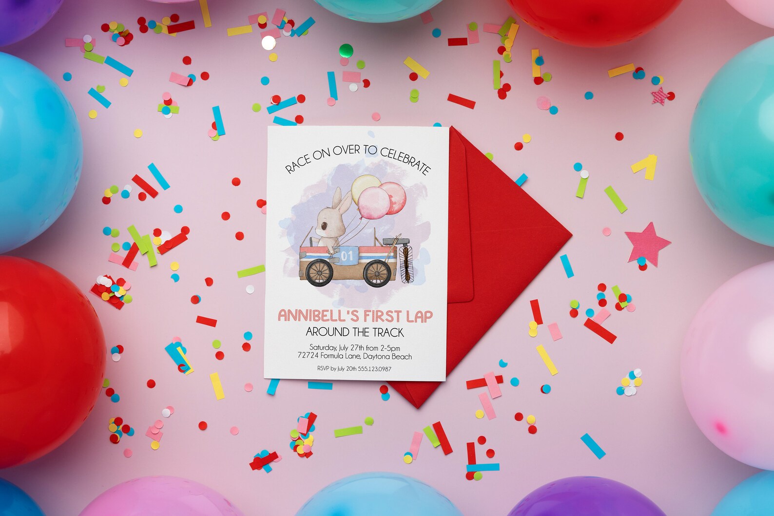Editable First Lap Birthday Invitation for Girls | Race Car Birthday ...