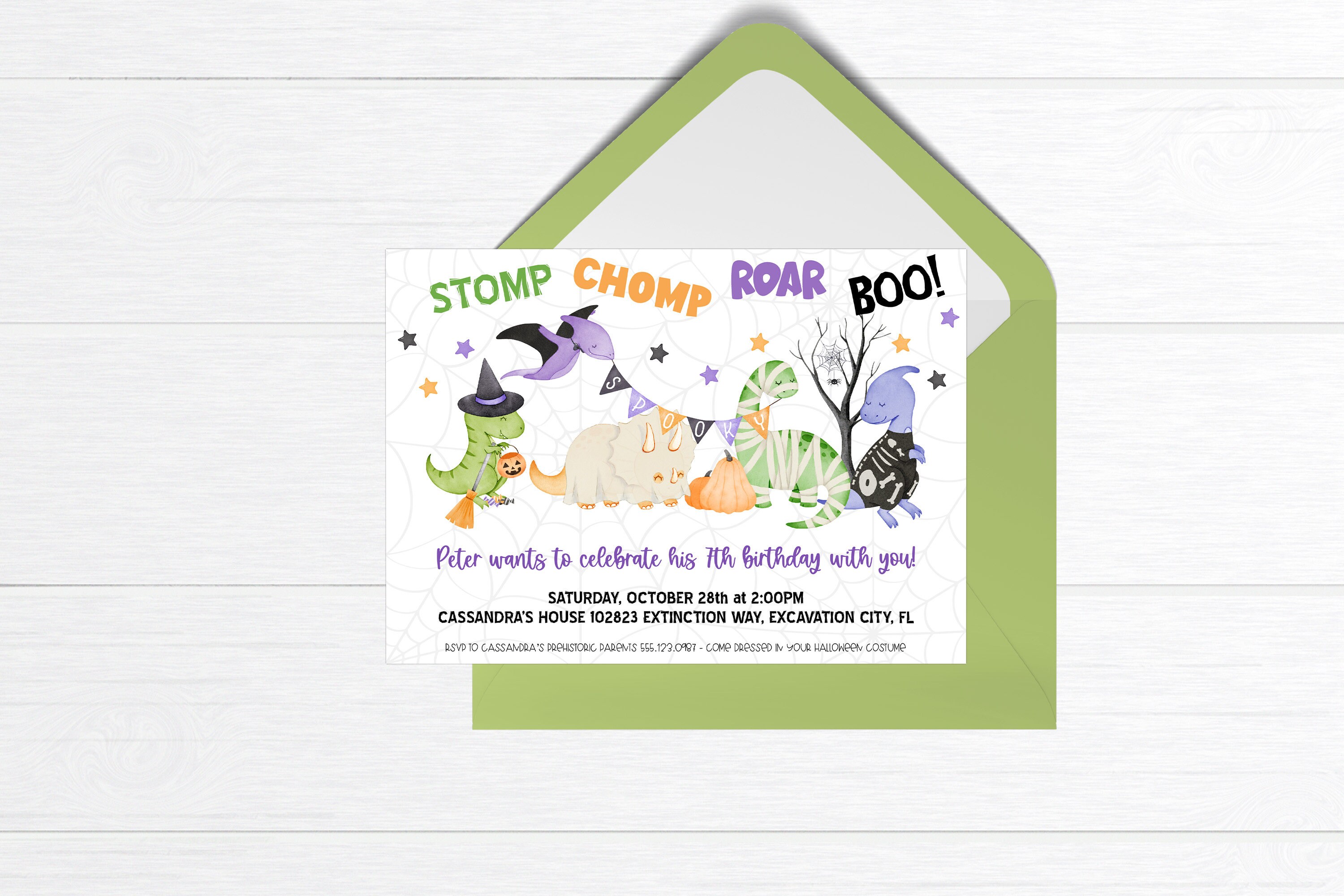Editable Dinosaur Birthday Invitation Stomp Chomp Roar Boo Birthday ...