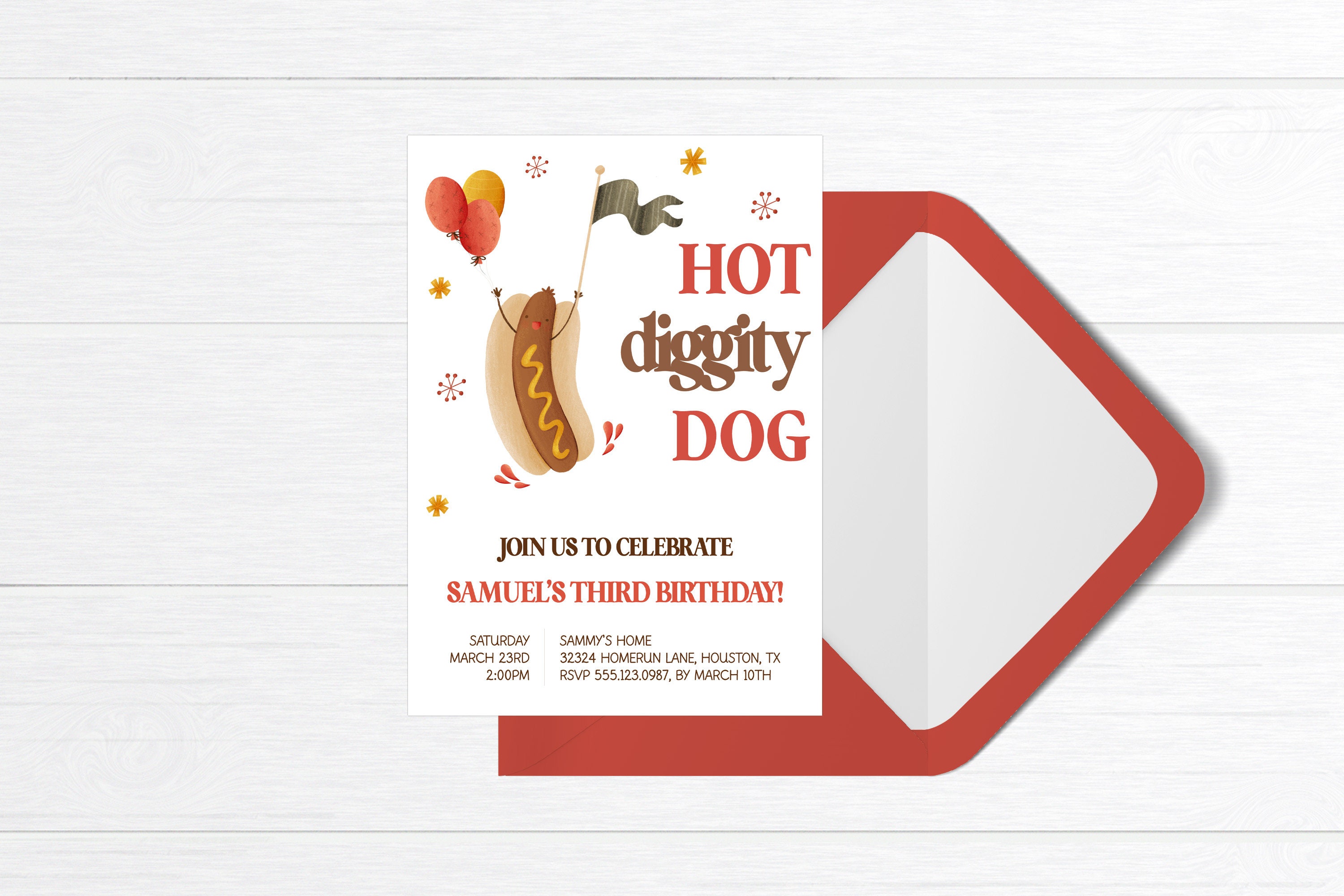 Editable Hot Dog Birthday Invitation Template | Retro Hot Dog Party ...