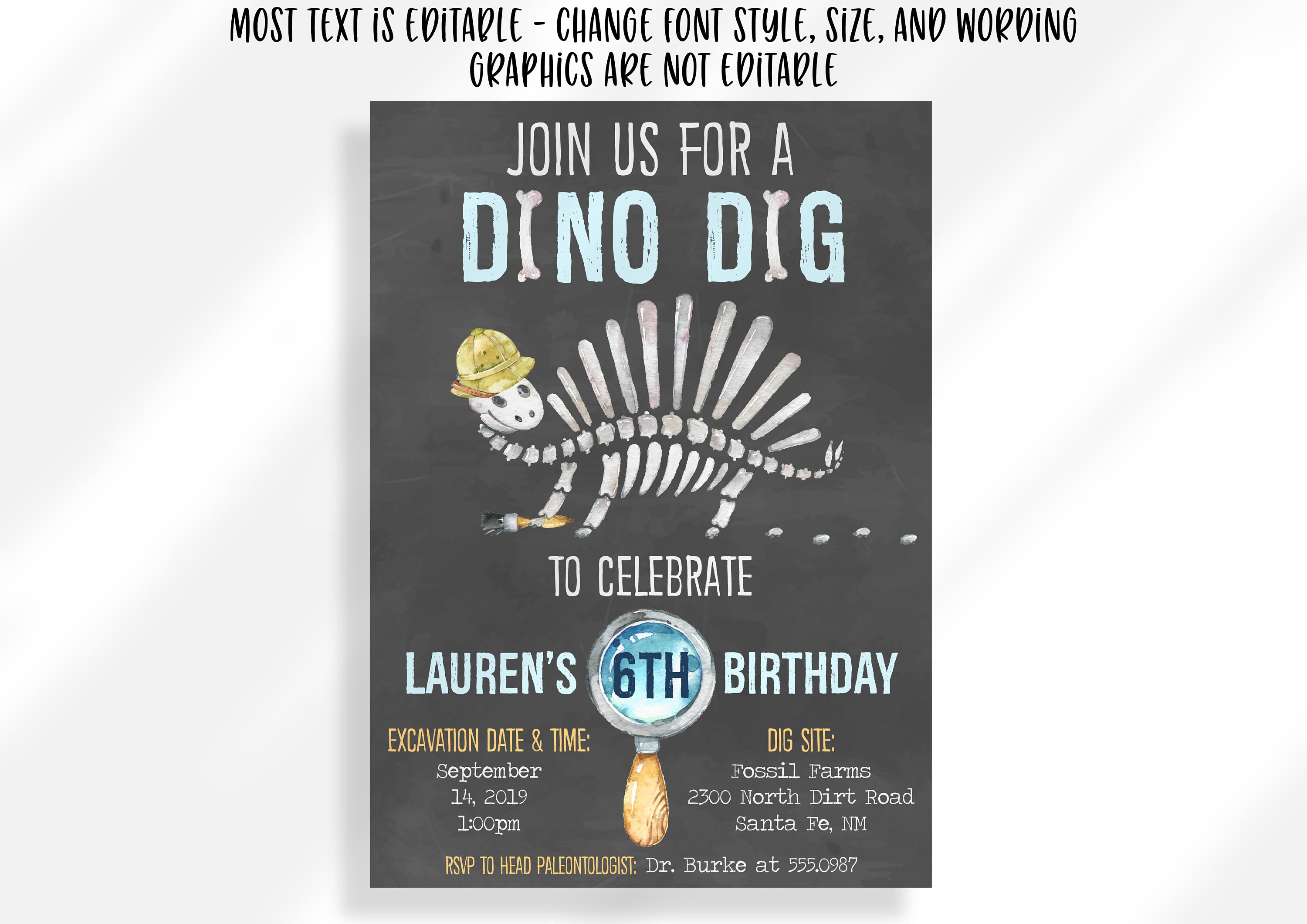 Editable Dinosaur Birthday Invitation | Dinosaur Excavation Party ...