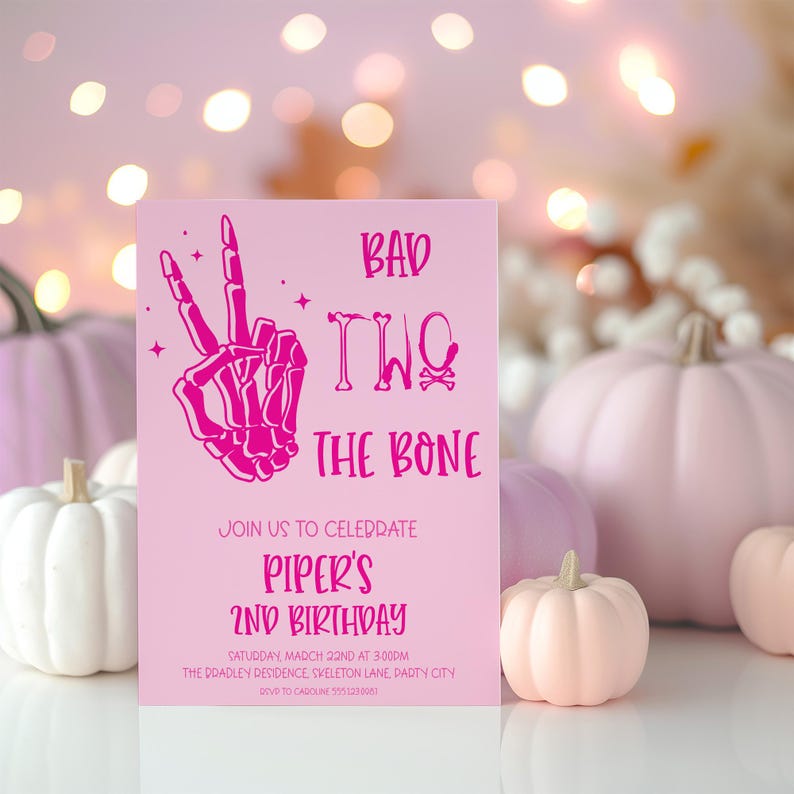 Bad Two the Bone Invitation 2nd Birthday Girl Birthday Party Invite ...