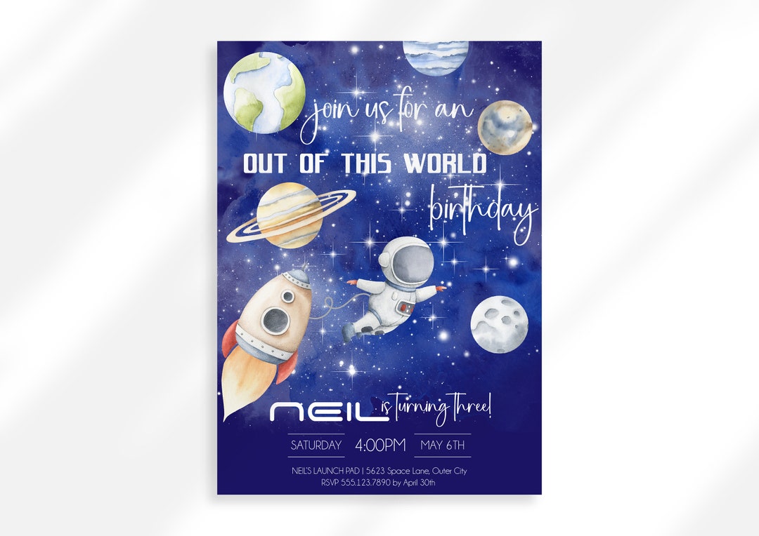 Out of This World Galaxy Birthday Invitation Boy Editable, 3 2 1 Blast ...
