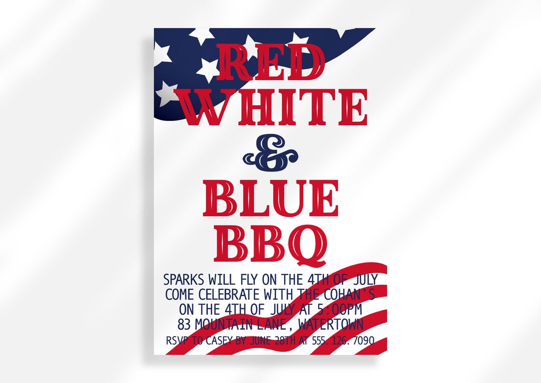 Editable Red White Blue BBQ Invitation | Fourth of July Invite | 4th of ...