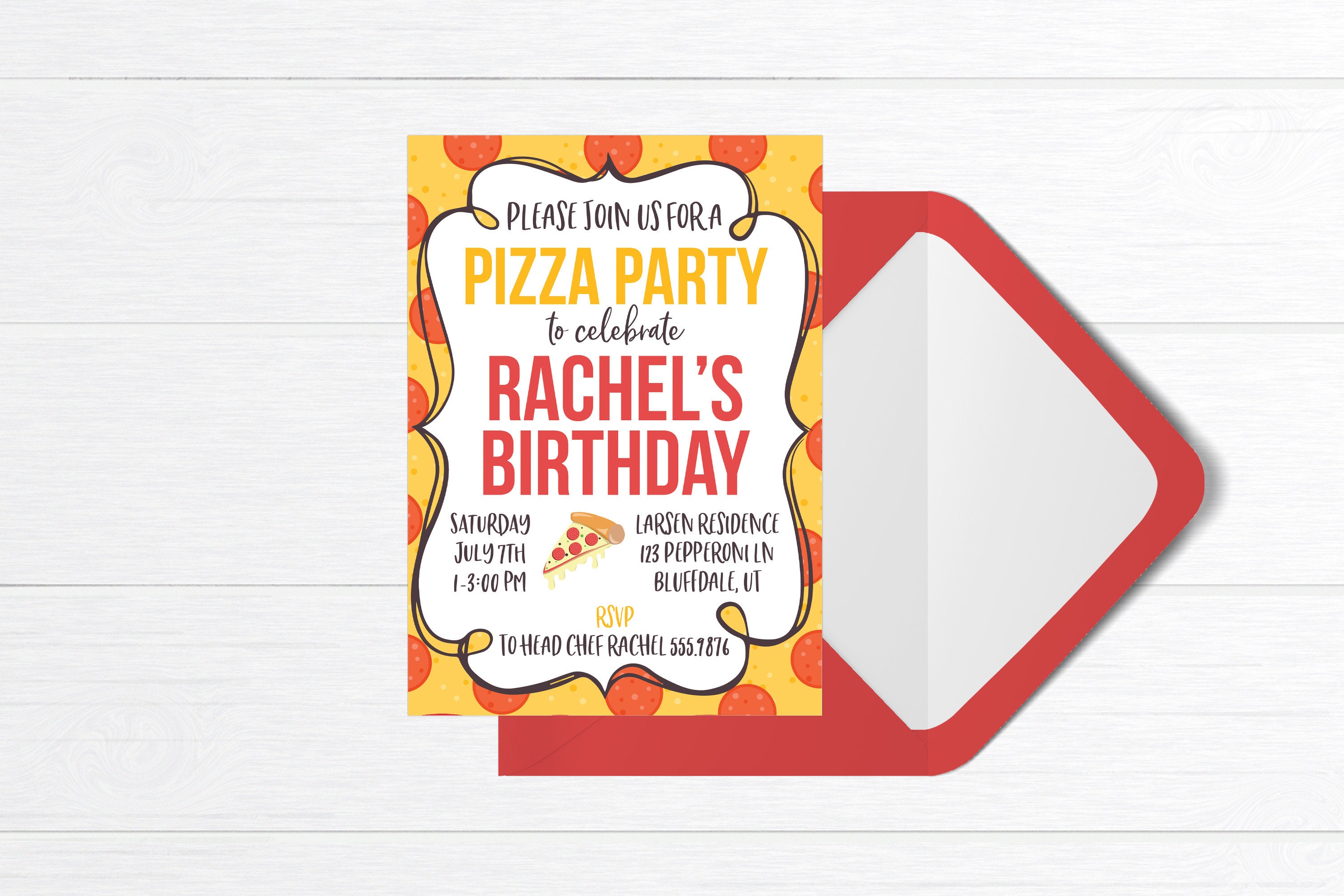 Editable Pizza Birthday Party Invitation Pizza Birthday Invitations for ...