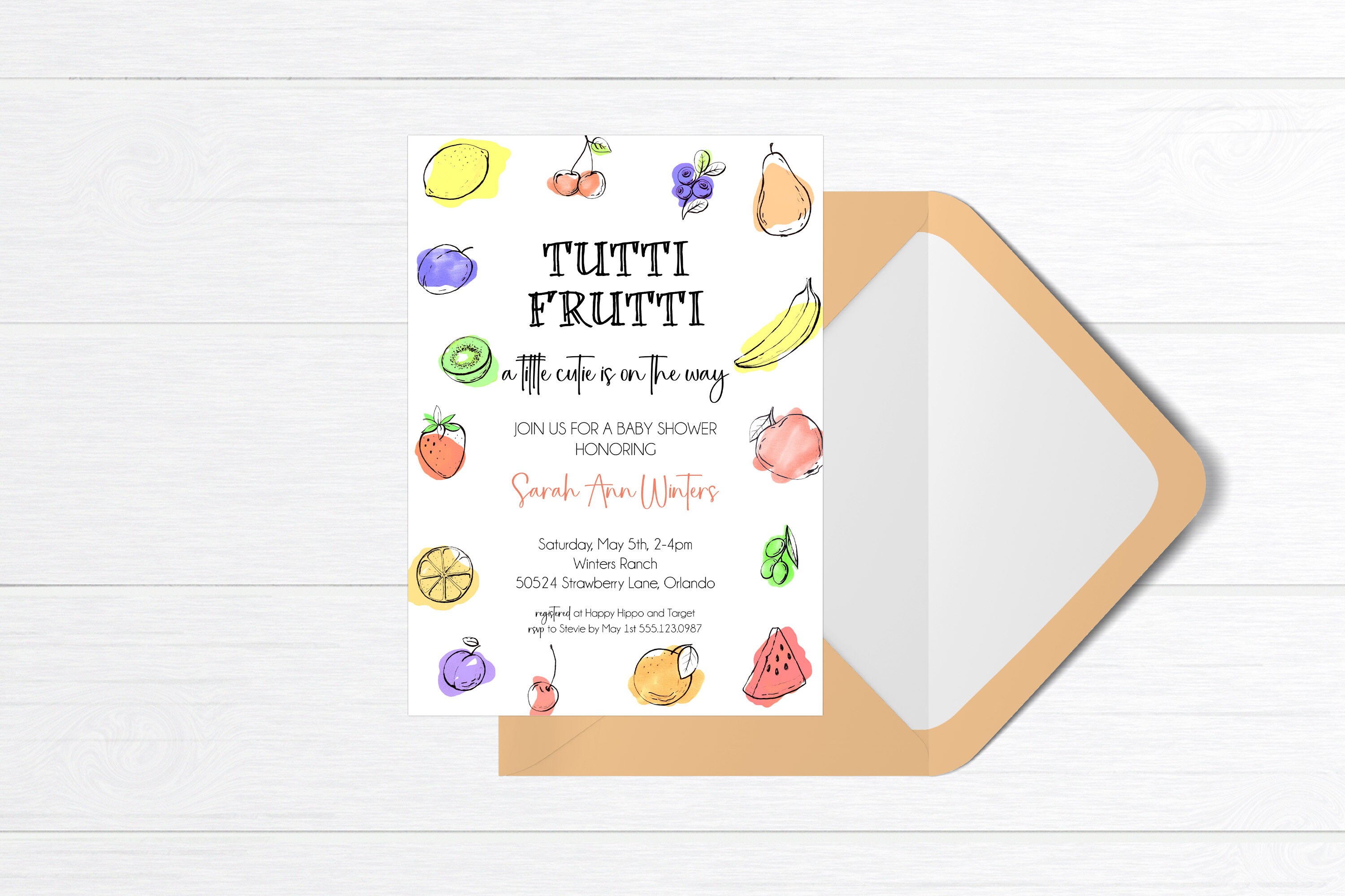 Editable Tutti Frutti Baby Shower Invitation | Tutti Frutti Little ...