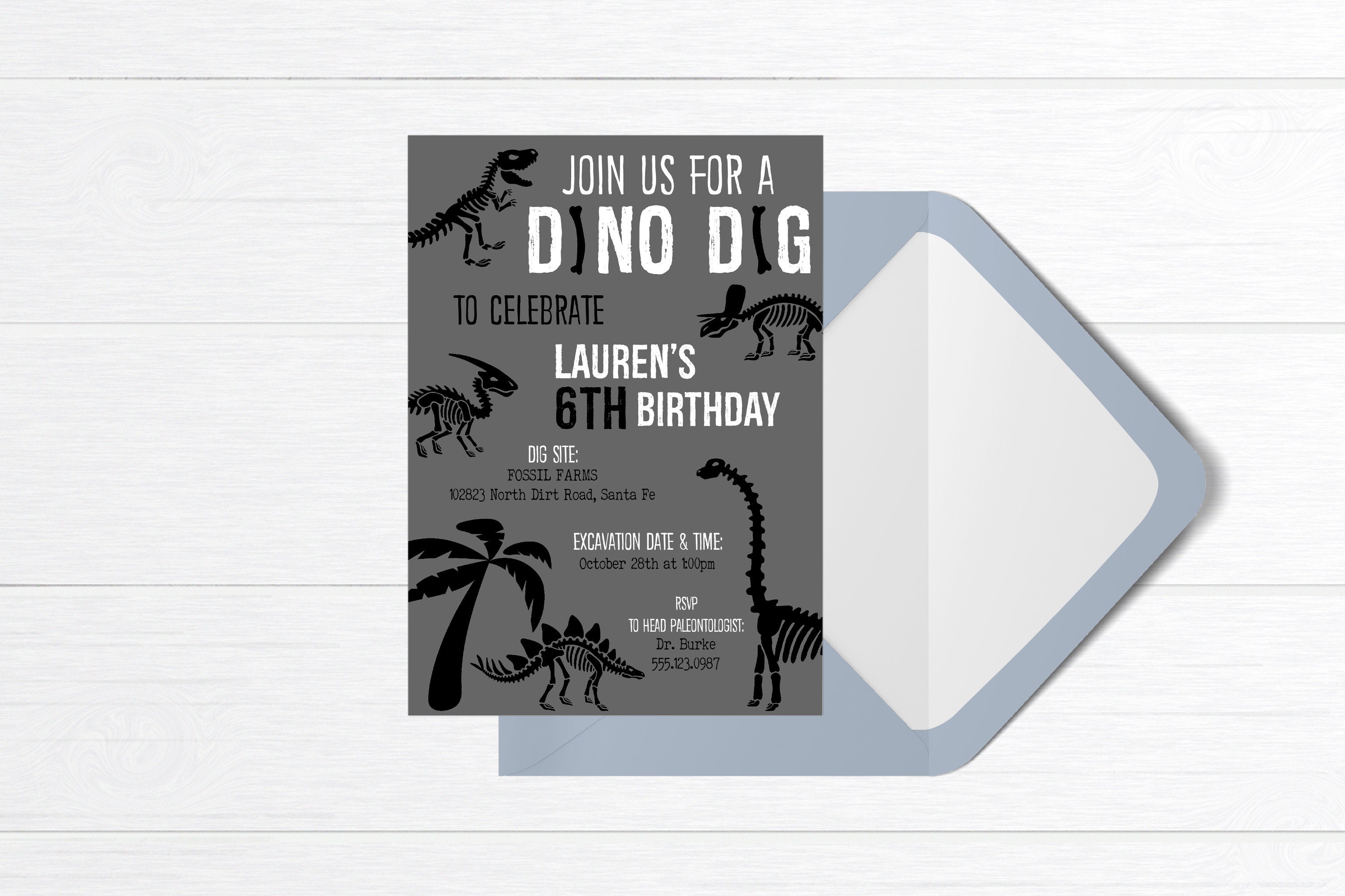 Editable Dinosaur Excavation Party | Dinosaur Birthday Invitation ...