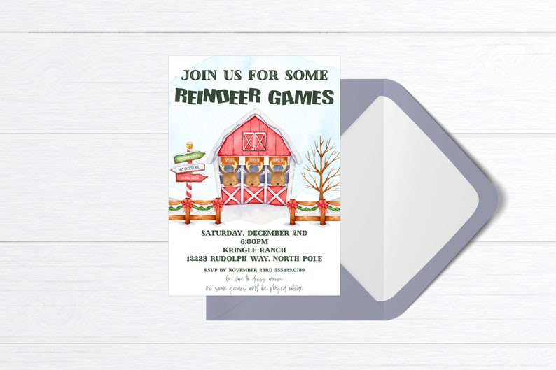 Editable Reindeer Games Christmas Party Invitation Adult Christmas ...