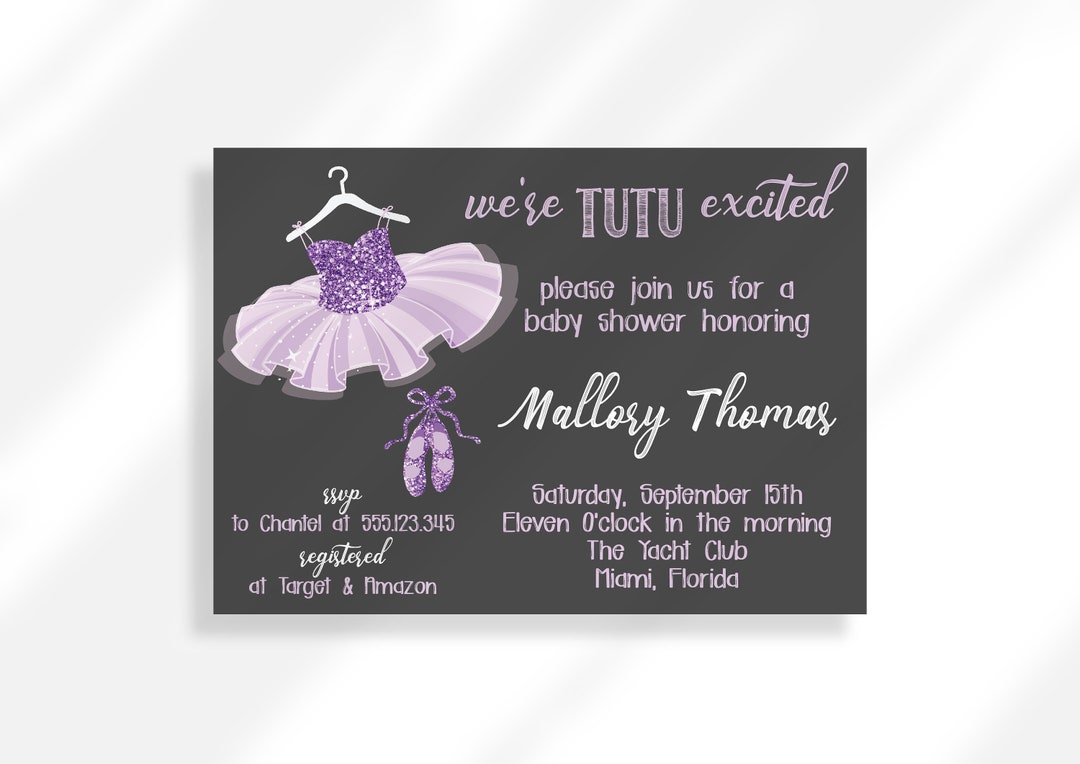 Editable Purple Tutu Excited Baby Shower Invitation Template Tutu Cute ...