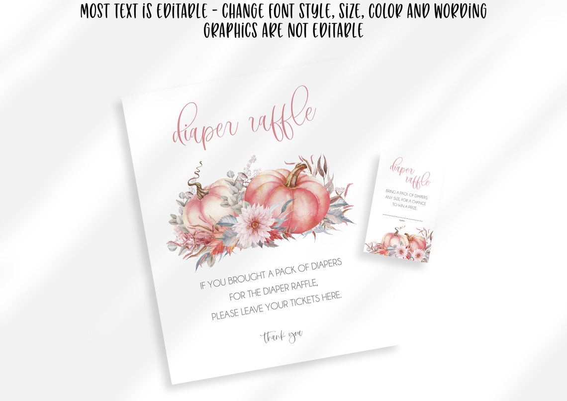 Editable Pink Fall Pumpkin Diaper Raffle Tickets Printable Baby Shower ...