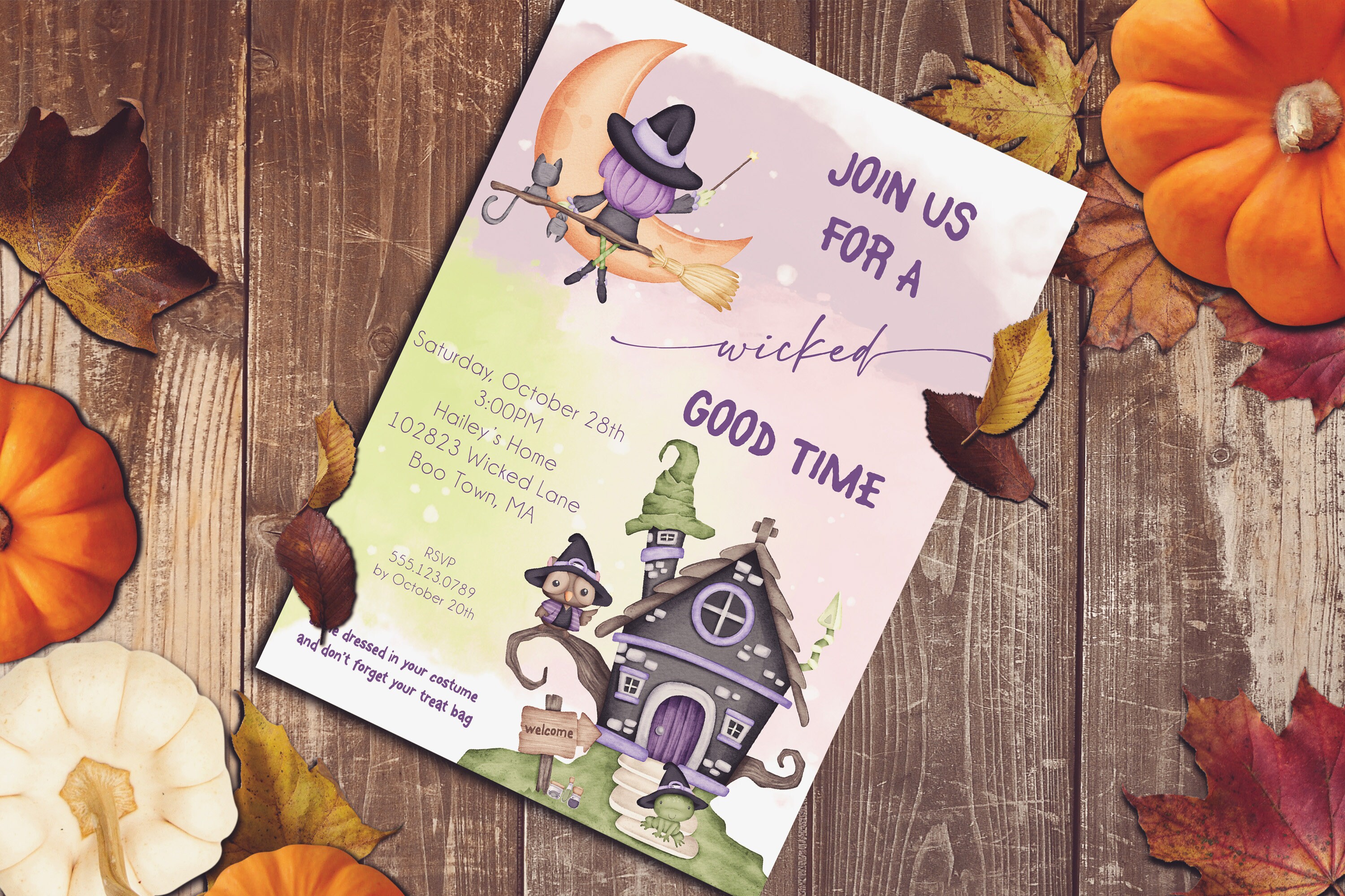 Editable Wicked Good Time Invitation | Purple Witch Halloween ...