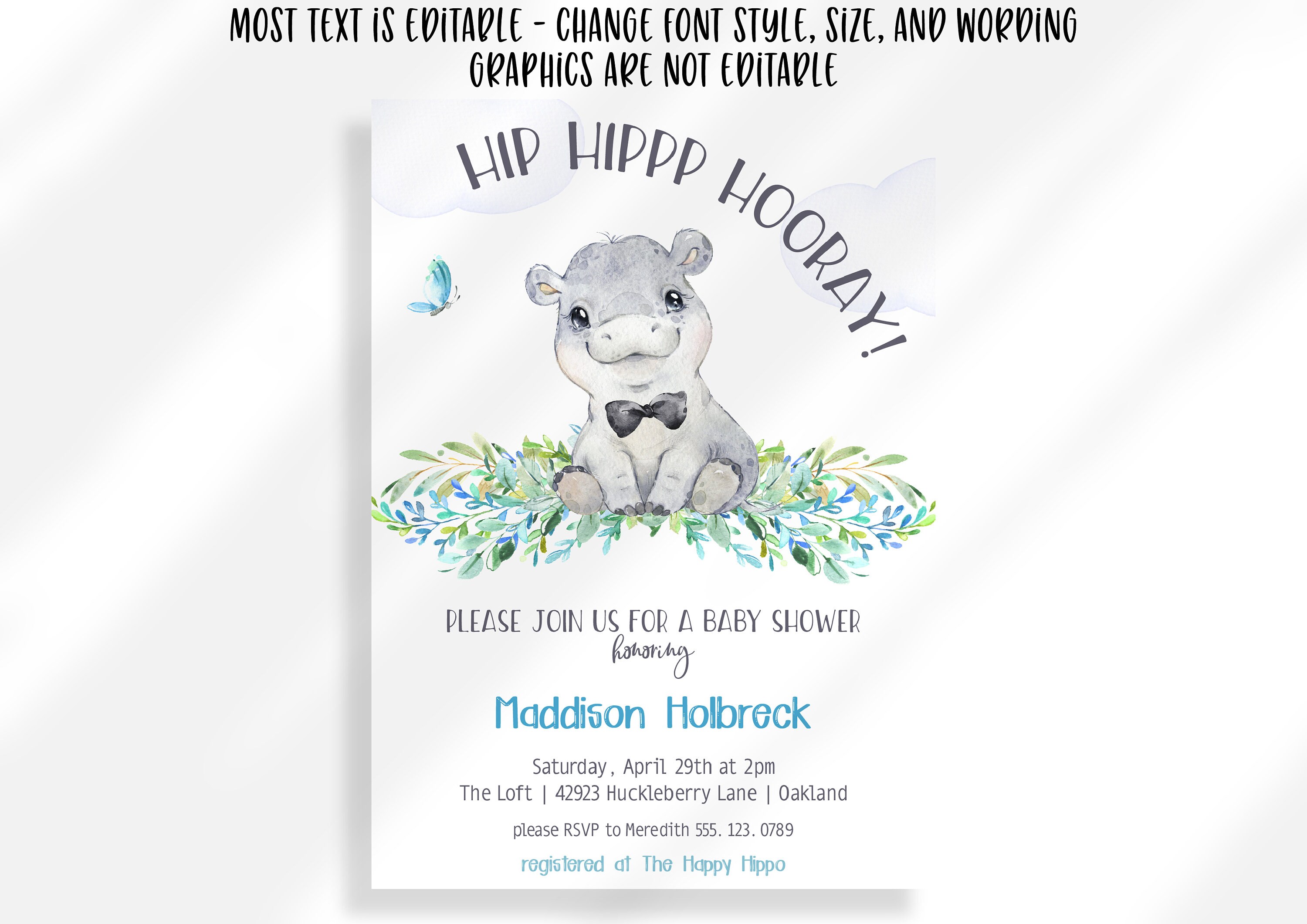 Editable Hip Hip Hooray Baby Shower Invitation Instant Digital Download ...